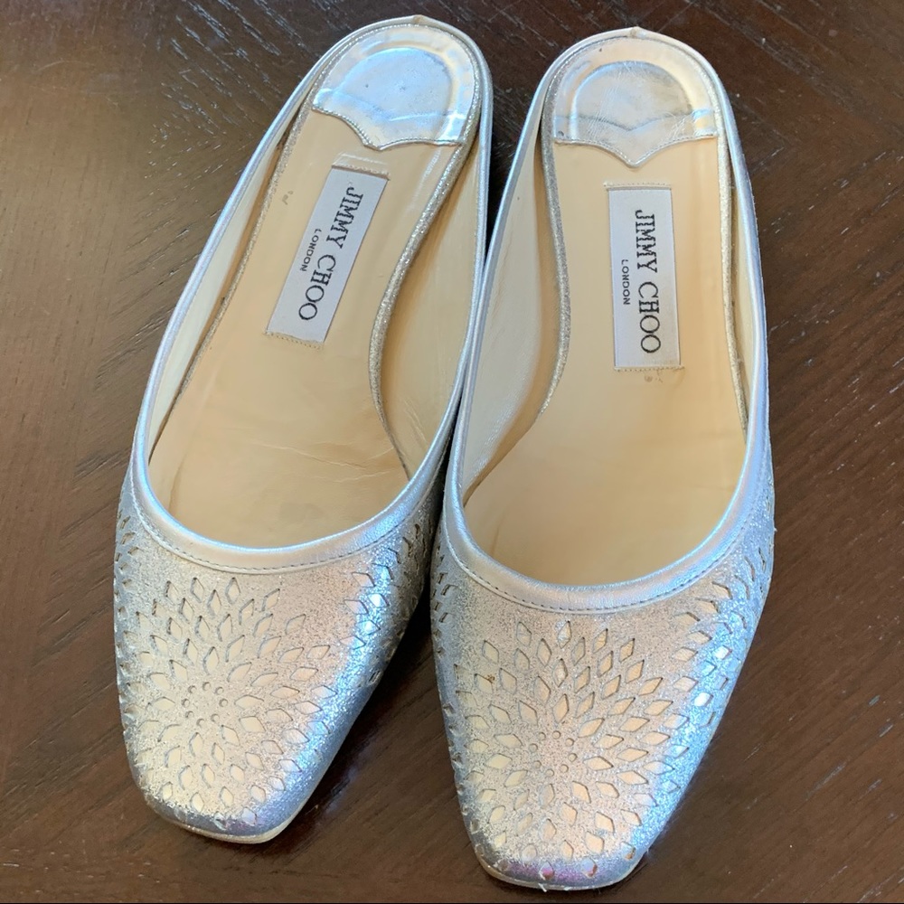 Jimmy Choo Silver Glitter Laser-Cut Flats - Gem